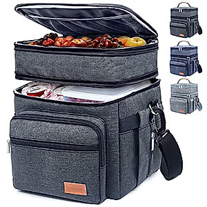 SumeStar Insulated Lunch Bag for Women Men, Freezable Large Lunch Bag 15L, Reusable Leakproof Lunch Box Cooler Tote Bag for Work Picnic School or Travel, Double Compartment, Black
