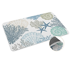 ALAGEO Nautical Coastal Doormat Ocean Coral Welcome Mat Entrance Floor Mat Starfish Beach Blue Teal Door Mar Indoor Outdoor Entrance Floor Mat Non Slip Rubber Mat 18 x 30 inch