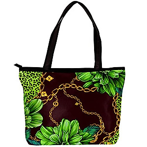 Tote Bag Women Satchel Bag Handbag Stylish Tote Handbag for Women Hobo Bag Fashion Crossbody Bag, Leopard flower chain green