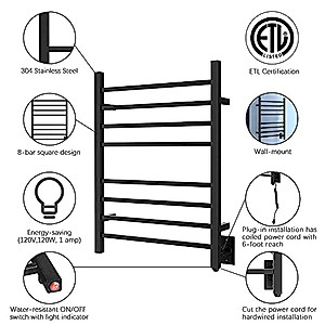 HEATGENE Towel Warmer, Heated Towel Warmer Rack, Wall-Mounted Hardwired/Plug-in Electric Towel Warmers for Bathroom, Hot Towel Rails - Matte Black