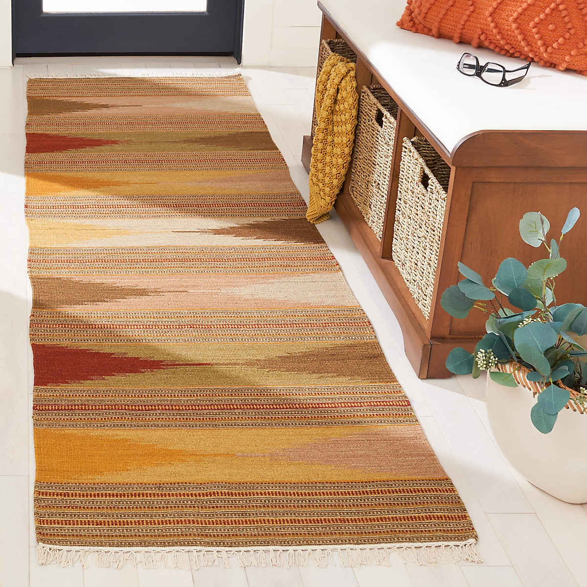 SAFAVIEH Kilim Collection Runner Rug - 2'3" x 12', Natural & Multi, Handmade Southwestern Tribal Wool, Ideal for High Traffic Areas in Living Room, Bedroom (NVK175A)