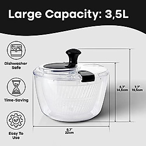 Joined Salad Spinner with Drain, Bowl, and Colander - Quick and Easy Multi-Use Lettuce Spinner, Vegetable Dryer, Fruit Washer, Pasta and Fries Spinner - 3.7 Qt
