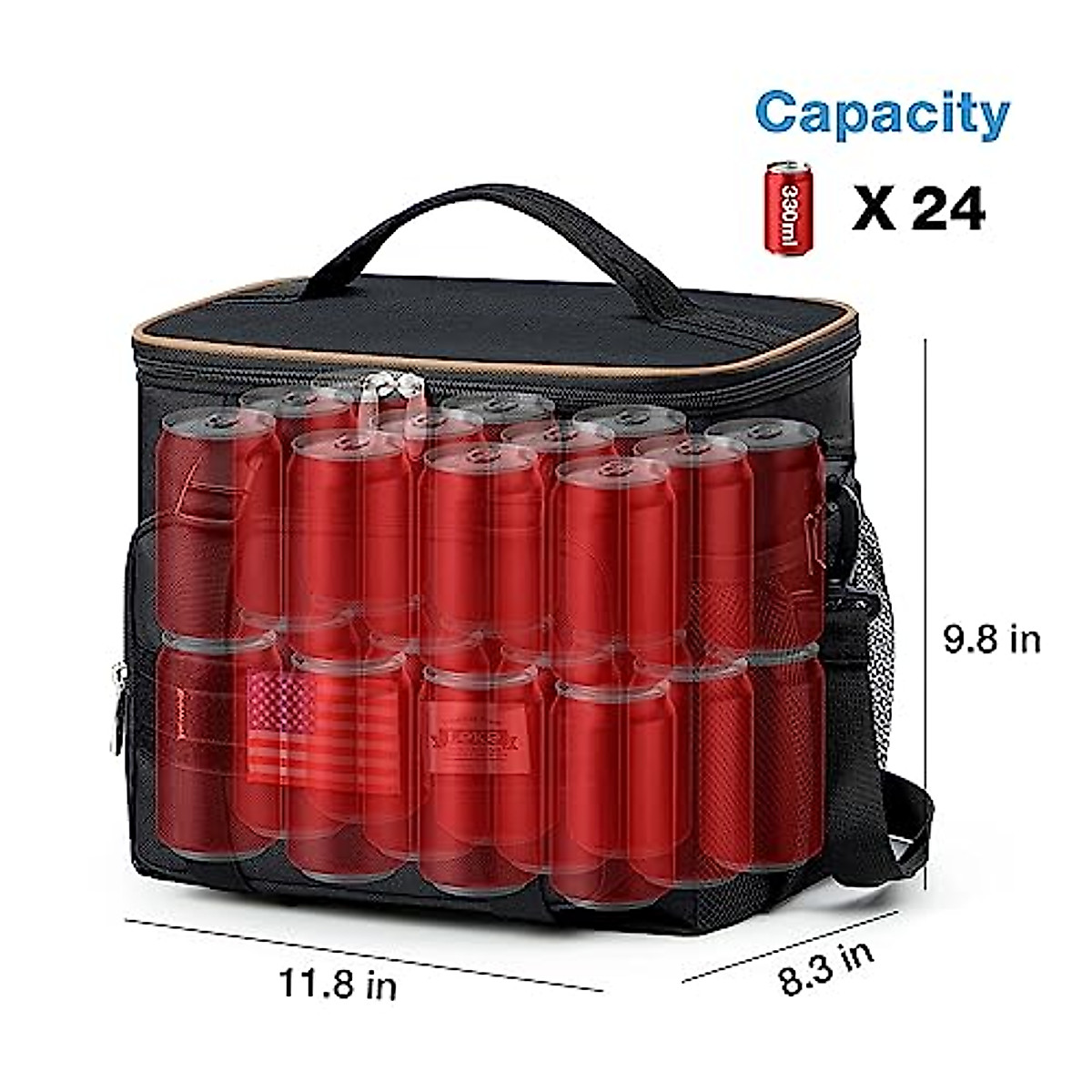 Lekesky Lunch Bag for Men Work Insulated Tactical Lunchbox Heavy Duty Lunch Cooler Bags Adults Office 24-can (15L), Black