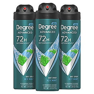 Degree Men Advanced Antiperspirant Deodorant Dry Spray Icy Mint 3 Count 72-Hour Sweat and Odor Protection Deodorant For Men With MotionSense Technology 3.8 oz