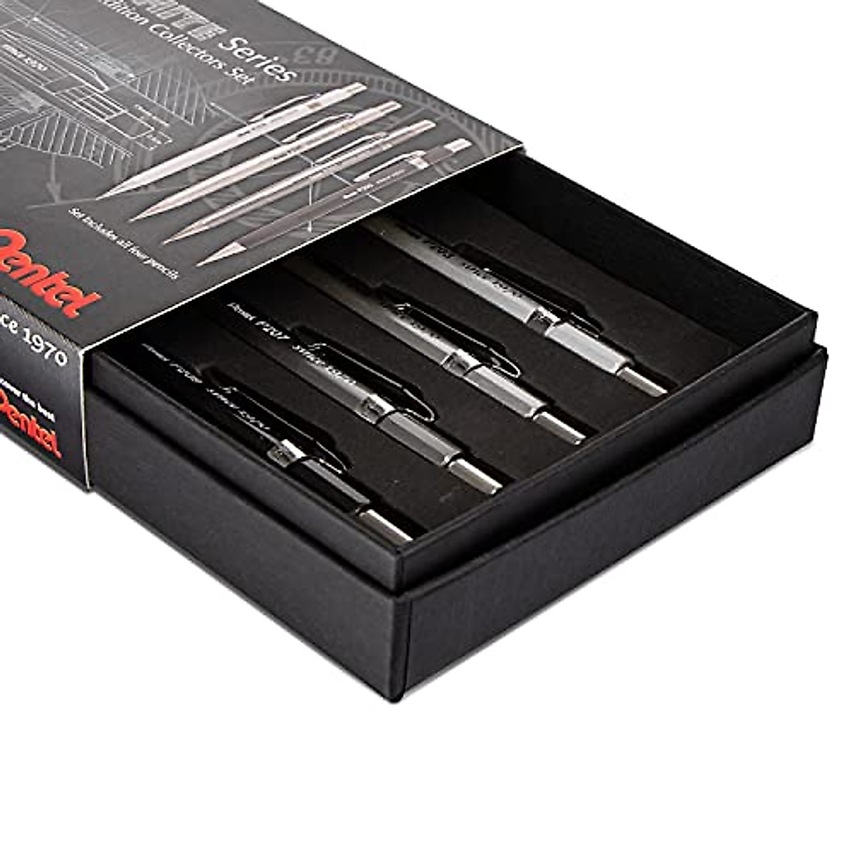 Pentel Sharp Limited Edition, Graphite Gray Box Set (0.3, 0.5, 0.7, 0.9mm) (P200GRBXSET)