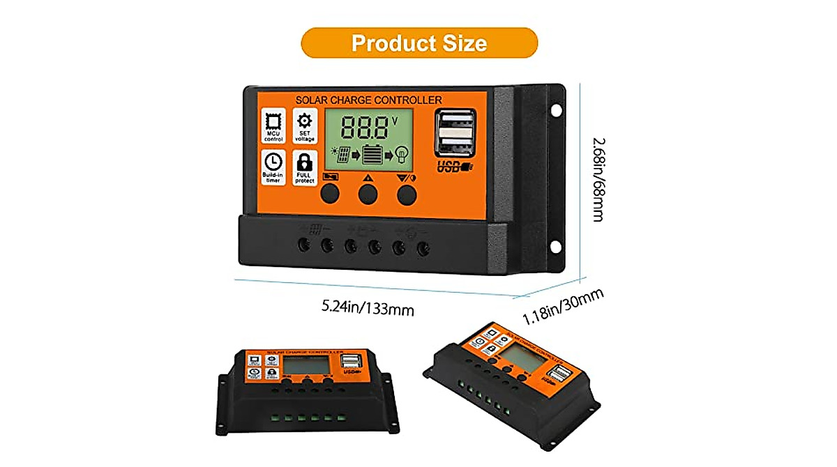 EEEkit 100A Solar Charge Controller, Dual USB Port Solar Panel Battery Intelligent Regulator ...