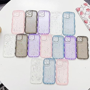 JYJFMLZC Compatible with iPhone 14 Pro Wavy Edge Shiny Stars Clear Cute Phone Case for Women Girls All-Around Soft TPU Anti-Collision Anti-Shock Transparent Phone Case for iPhone 14 Pro-Clear