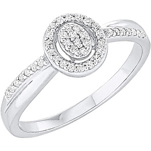 10K White Gold 1/6 Cttw Diamond Oval with Halo & Twisted Sides Promise Ring (H-I Color, I1-I2 Clarity) - Size 7