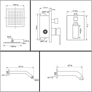 POP SANITARYWARE Shower Faucet with Tub Spout Brushed Nickel Bathroom Rain Mixer Shower System Wall Mounted Rainfall Shower Head and Handle Set, Tub and Shower Trim Kit with Rough-in Valve
