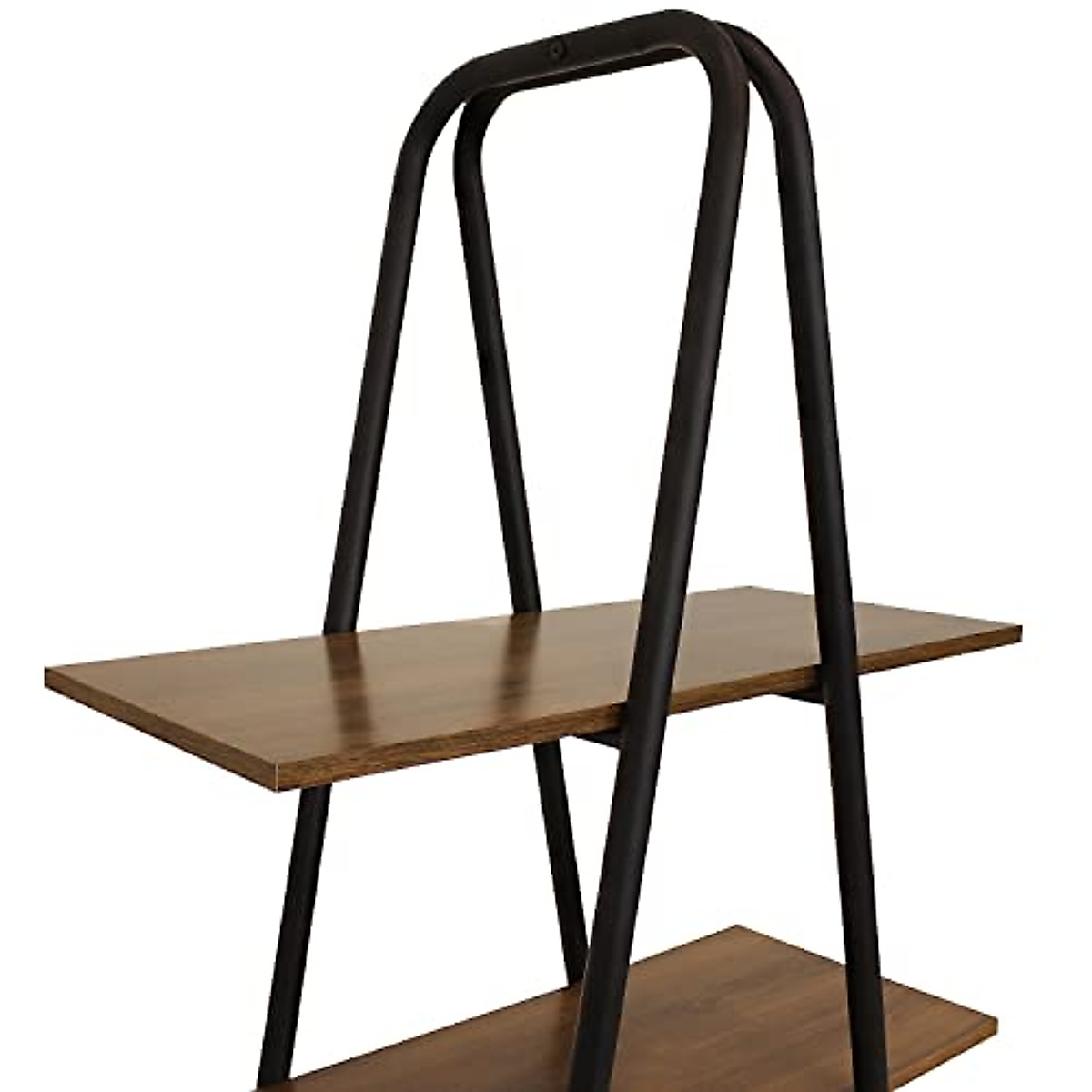 Sunnydaze 68.5-Inch H 4-Tier Industrial-Style A-Frame Ladder Shelf - MDP Shelves with Powder-Coated Steel Frame - Brown