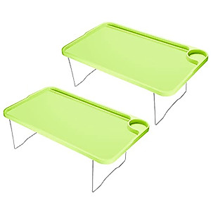 PATIKIL Breakfast Tray Table, 2 Pack Bed Trays with Folding Legs Reusable Serving Platter Laptop Snack Desk for Eating, Green