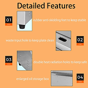 DULONG Commercial Electric Griddle Countertop Flat Top Griddle, Stainless Steel Restaurant Grill with Thermostatic Control for Kitchen BBQ(1500W 14 Inch), Sliver, D-TM-810B