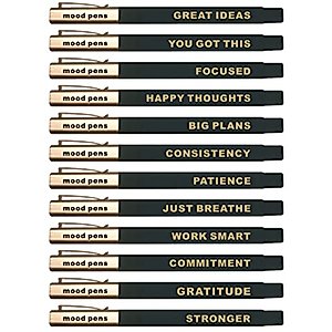 Mood Pens™ Premium Ballpoint Pens, Back-to-School, Smooth & Comfortable, Medium Point, Refillable, 1.0mm, Black Ink, Positive Thoughts for Mental Health (12)