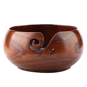 Wooden Yarn Bowl, Crocheting Yarn Wool Storage Bowl with Holes, Round Wool Storage Basket Mother's Gift, Handcrafted Craft Crochet Accessories Kit, for Knitting and Crochet, 6.7in Dia* 3.1in H
