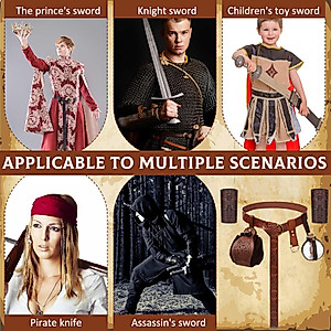 Toulite 6 Pcs Halloween Renaissance Costume Accessories Includes Leather Arm Guards Medieval Viking Belt Potion Bottle with Cork Medieval Bag and Skirt Hike for Men Women Ren Faire Cosplay, Brown