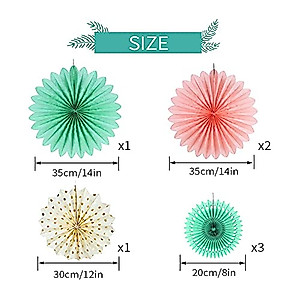 SUNBEAUTY Paper Fans Decorations Kit Wedding Bridal Shower Baby Shower Birthday Decoration Hanging Paper Honeycomb Decoration, Cream Mint Green Rose Pink 7pcs