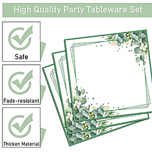 96 Pieces Sage Greenery Party Supplies Tableware Set Eucalyptus Leaf Jungle Theme Party Table Decorations Bridal Baby Shower Safari Birthday Wedding Paper Plates Napkins Forks for 24 Guests