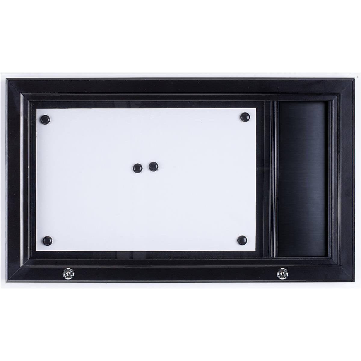 Weather Resistant, Magnetic Surface, Bulletin Board with Swing-Open Locking Door, Wall Mounted, Matte Black Finish Aluminum Frame, with Header, for Indoor Or Outdoor Use
