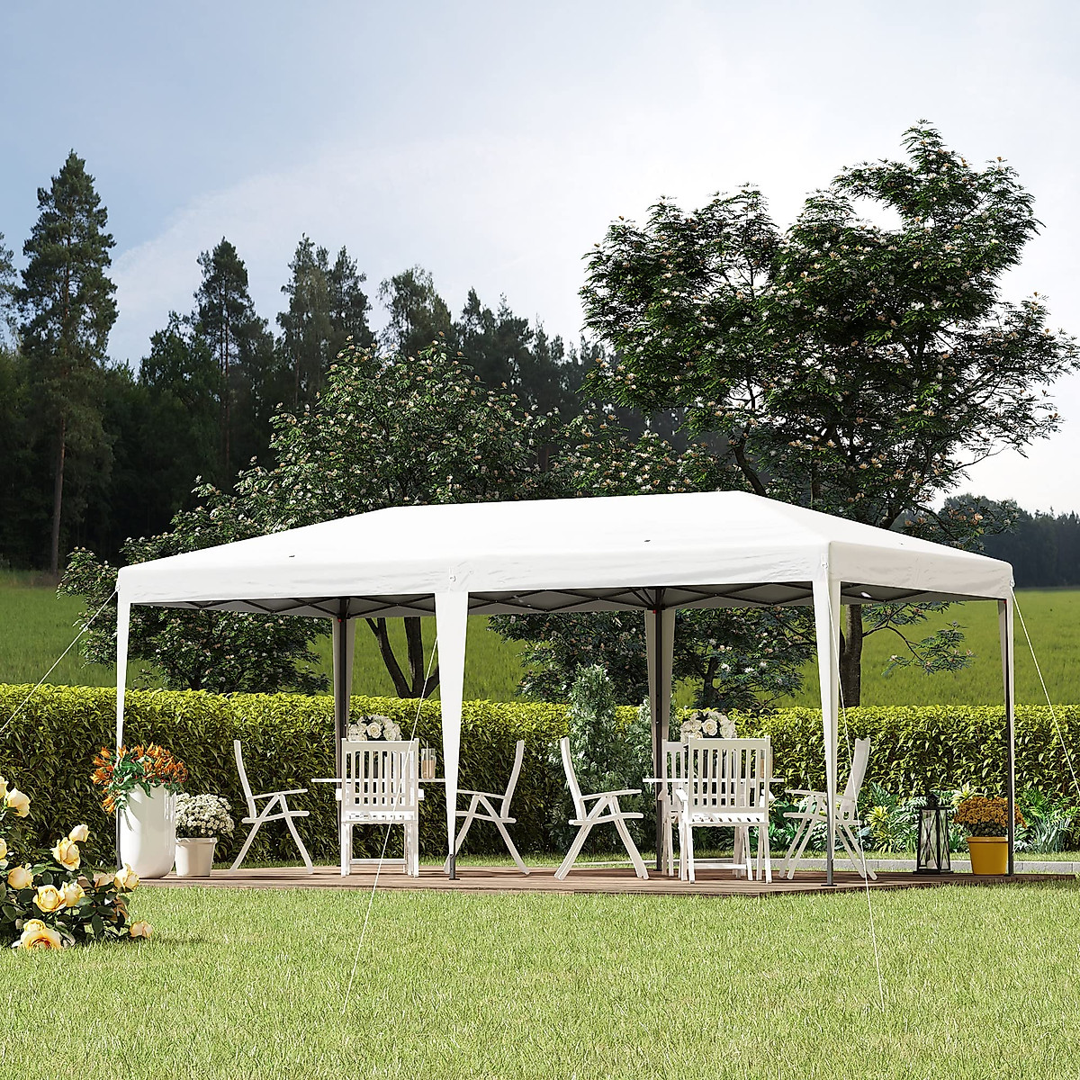 Outsunny 10' x 20' Pop Up Canopy Tent, Upgraded Heavy Duty Tents for Parties, Outdoor Instant Gazebo Sun Shade Shelter with Carry Bag, for Catering, Events, Wedding, Backyard BBQ, White