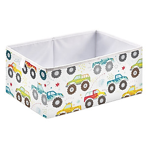 Emelivor Kids Doodle Monster Truck Cube Storage Bin Foldable Storage Cubes Waterproof Toy Basket for Cube Organizer Bins for Kids Girls Boys Toys Book Office Home Shelf Closet - 11.02x11.02x11.02 IN