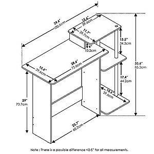 Furinno Efficient Home Laptop Notebook Computer Desk with Square Shelves, Black/Grey