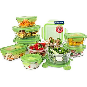 Tempered Glasslock Storage Containers 20pc set Green Lids Microwave & Oven Safe Airtight Anti Spill Proof