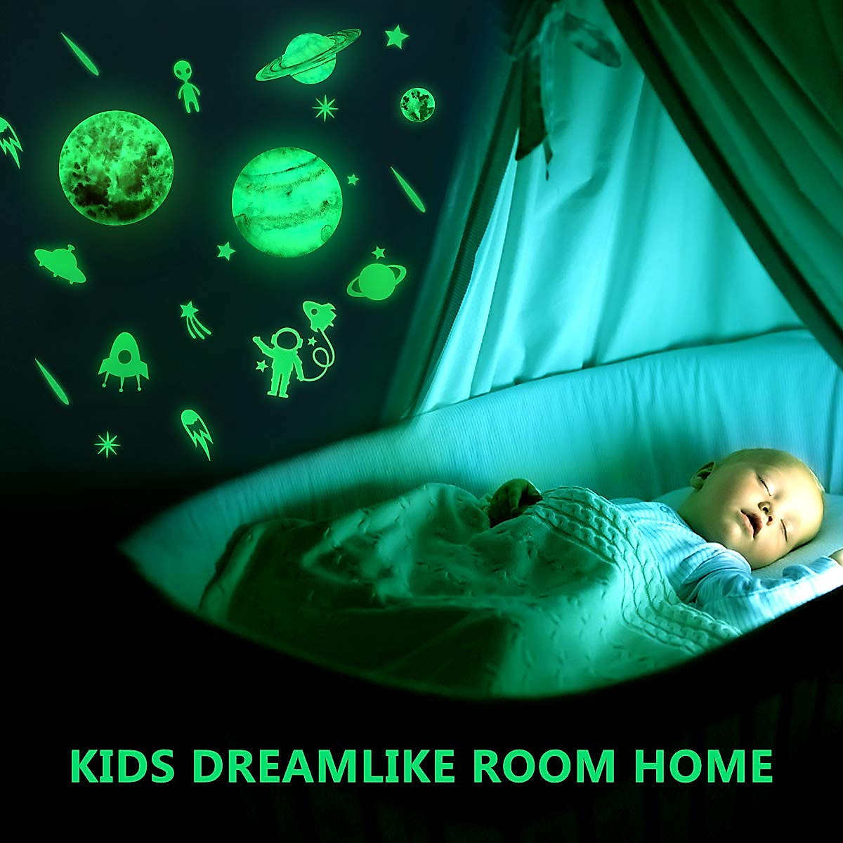 Toyvian Glow in The Dark Stars and Planets,Bright Solar System Wall Stickers,15 Glowing Ceiling Decals for Bedroom,Sun Earth and so on,Shining Space Decoration for Kids Girls and Boys,140PCS