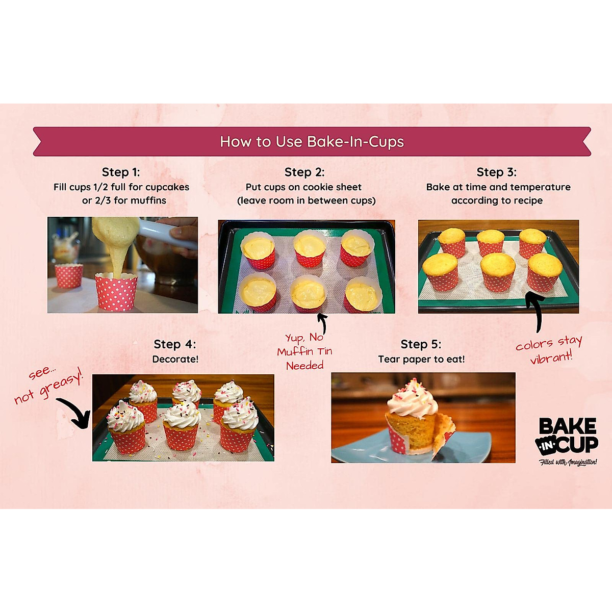 BAKE-IN-CUP 50-Pack Paper Baking Cups, Greaseproof Disposable Cupcake Muffin Liners (Large, Gold Scroll)