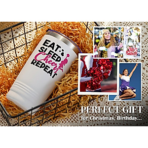 Onebttl Cheerleader Gifts For Girls, Women - 20oz/590ml Stainless Steel Insulated Tumbler with Straw, Lid - Gift for Cheerleading, Coach or Cheer Squad - Repeat, White