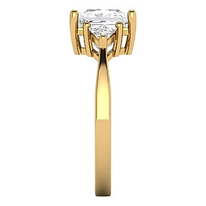 2.32 Ct Brilliant Princess Cut Clear Simulated Diamond 14K Yellow Gold Three Stone Engagement Promise Bridal Ring Size 4