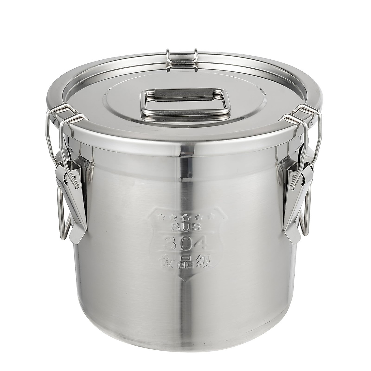 DYNAMI 304 Stainless Steel Airtight Canister, 3.2Gal Canisters Container with Lids and Sturdy Locking Clamp,Bucket Food Storage Containers Airtight for Rice, Flour, Grain, Coffee Bean(12L)