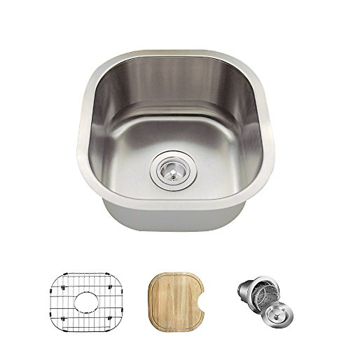 MR Direct 1716-16-ENS Stainless Steel Undermount Single Bowl Kitchen Sink with Additional Accessories, 16 Gauge