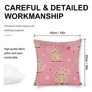 Cute Sloths Heart Star Throw Pillow Covers 18×18 Pillowcases Set of 2 Valentine's Day Linen Decorative Square Pillow Case Cushion Covers Standard Size for Sofa Couch Outdoor Bed Pillow Protectors