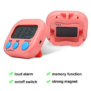 6 Pieces Digital Kitchen Timer Magnetic Countdown Timer Kitchen Loud Alarm Stopwatch Large Digits Timer Clock for Cooking Baking Boiling Egg Sports Games Office Classroom Kids Teacher Study Exercise