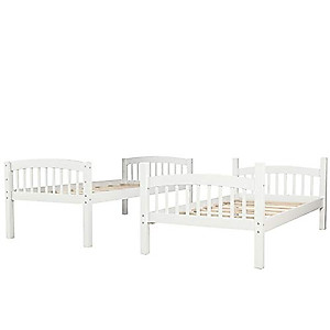 CJLMN Twin Over Twin Bunk Beds, Convertible Into Two Individual Solid Wood Beds, Children Twin Sleeping Bedroom Furniture Ladder and Safety Rail for Kids Boys & Girl, Easy Assembly (White)