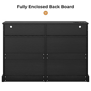 DICTAC Dresser for Bedroom with LED Lights and Charging Station, Black Dresser with No Handle Drawers, Modern Chest of Drawers, Dimensions 50.4''L x 15.7''D x 36.7''H