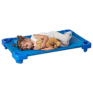 ECR4Kids Stackable Kiddie Cot, Toddler Size, Classroom Furniture, Blue, 6-Pack