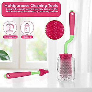 Triplevo 3 in 1 Silicone Baby Bottle Cleaning Brush Kit with Stand – Baby Cleaning Brush Set for Baby Milk Bottles Straws Breast Pumps & Other Accessories – Capable to 360° Overall Cleaning (Mint)
