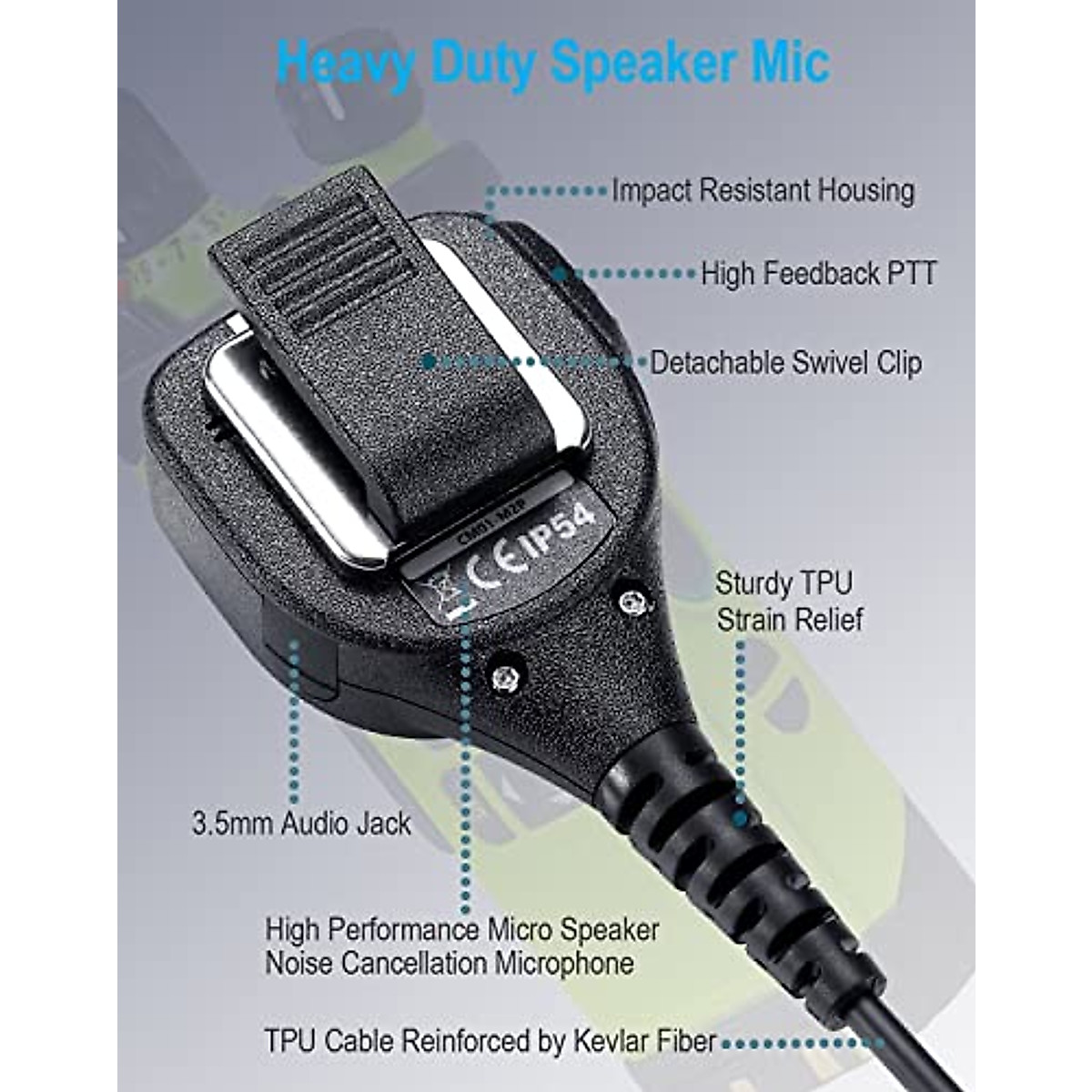 Speaker Mics with Reinforced Cable for Motorola Radios BPR40D BPR40 CP100D CP200D CP200 CP185 CLS1410 CLS1110 DLR1060 DTR700 RDU4100 RDU4160D RMU2040 RMU2080D CLS DTR RDU RMU,2 Pin Microphone-4 Pack