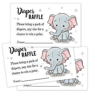 50 Elephant Diaper Raffle Tickets for Baby Shower-Baby Shower Invitations Inserts Request Cards Games Decorations Supplies for Baby Gender Tickets.