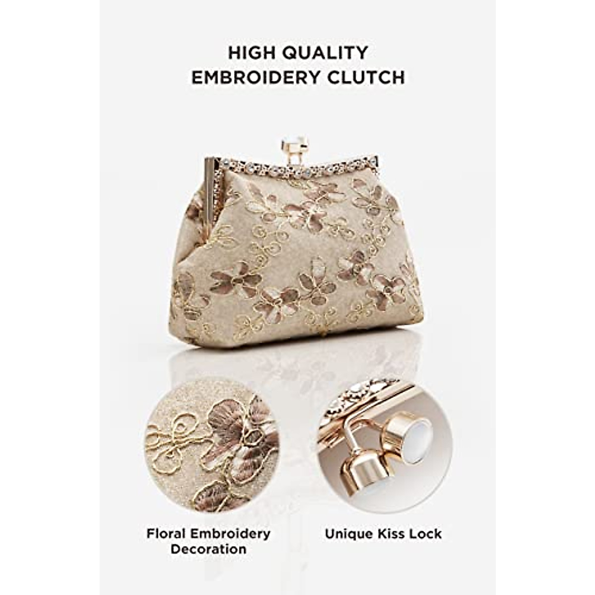 BABEYOND Women's Floral Embroidery Evening Bags Kiss Lock Rhinestone Purse for 1920s Party Prom Wedding