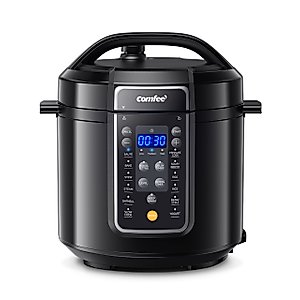 COMFEE’ 9-in-1 Electric Pressure Cooker, 14 Presets Instant Multi Cooker Olla de Presion Non-Stick Pot Yogurt Maker Rice Cooker Slow Cooker Sauté Steamer 6 Quarts Black