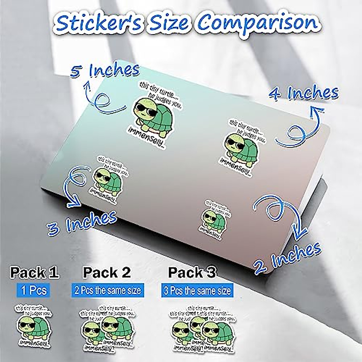 Miraki This Tiny Turtle He Judges You Immensely Sticker, Turtle Sticker, Adorable Sticker, Judgment Sticker, Water Assitant Die-Cut Vinyl Funny Decals for Laptop, Phone, Water Bottles, Kindle Sticker