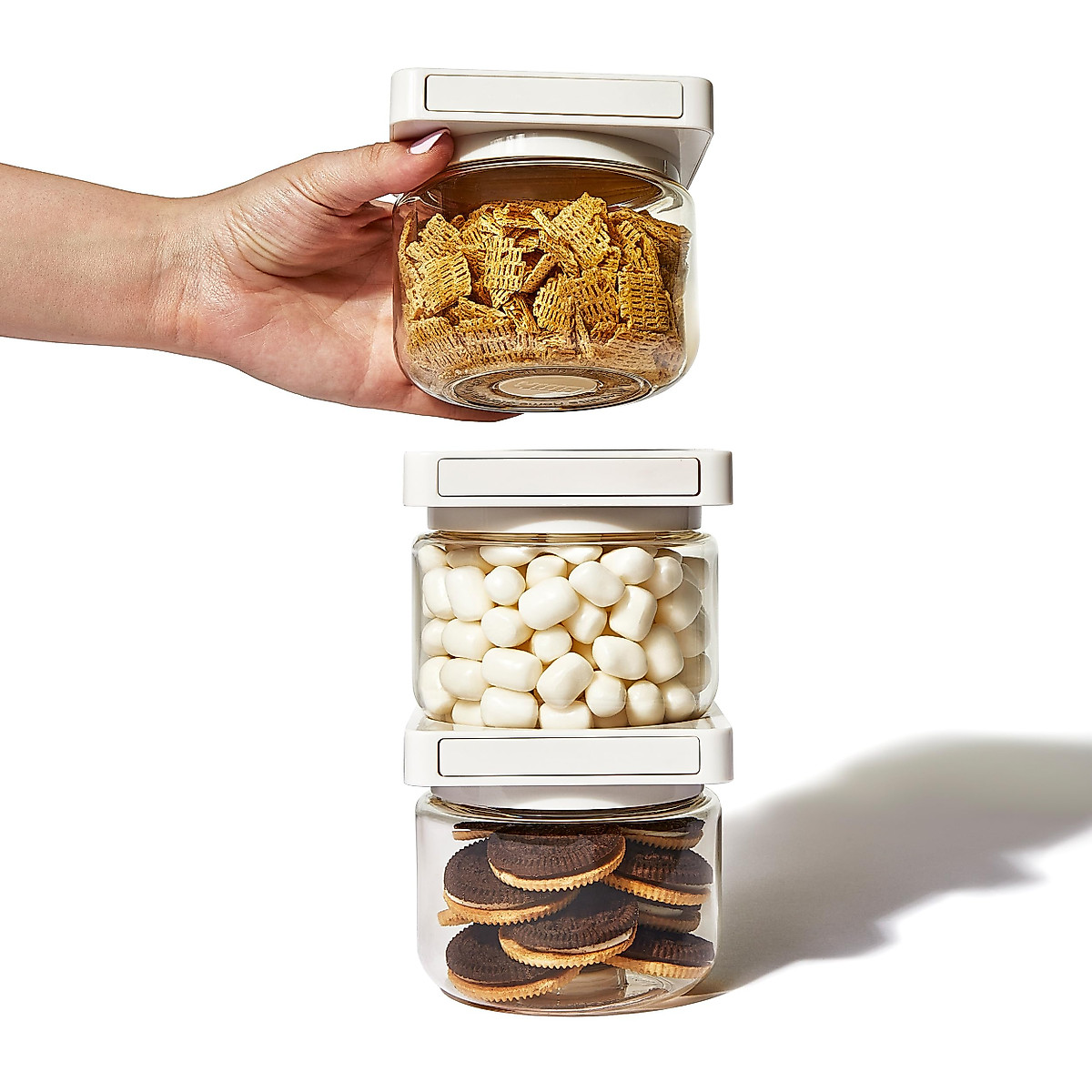 Cliik 3-Pack Magnetic Stackable Kitchen Containers, Jars for Organization and Storage, Kitchen Storage & Pantry Organizer with Lid, Shatterproof, Leakproof & Airtight