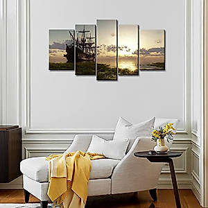 Pirate Ship Nautical Wall Art Viking Ship 5 Panel Painting The Picture Prints On Canvas Modern Artwork for Living Room Home Decor