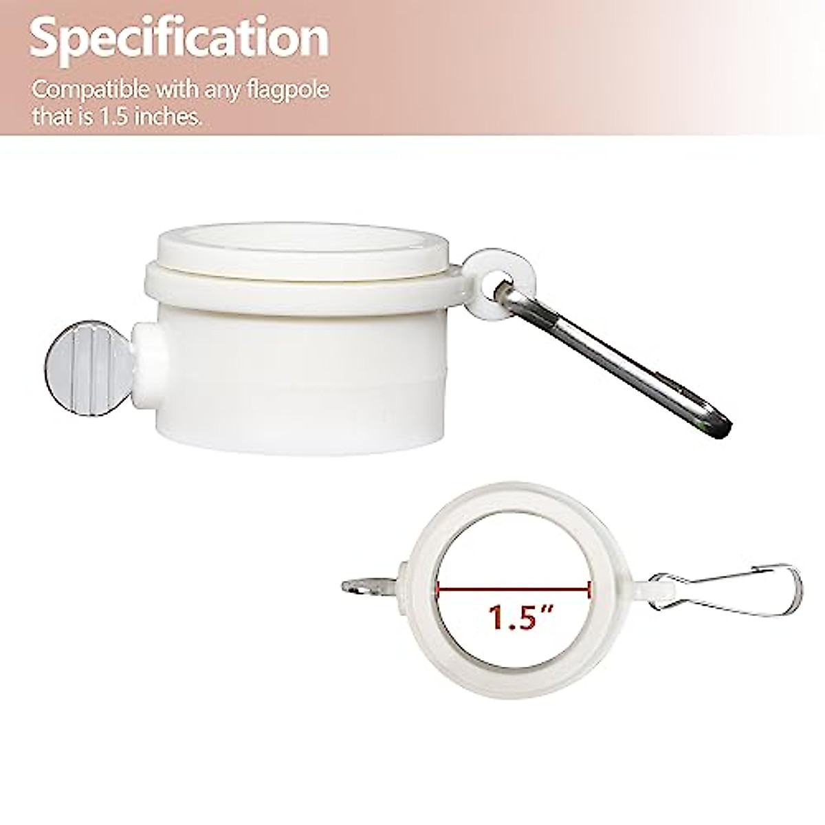 Anley 1.5" Plastic Flagpole Mounting Rings Set - Anti Wrap 360° Rotatable Ring with Carabiners - Ideal for 1.5 Inch Maximum Diameter Flag Pole & Flag with 2 Grommets(White, Pack of 2)