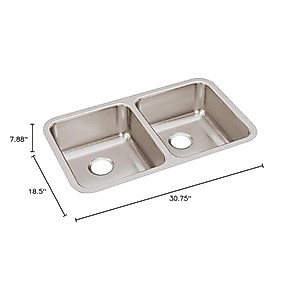 Elkay Lustertone ELUH3118 Equal Double Bowl Undermount Stainless Steel Kitchen Sink