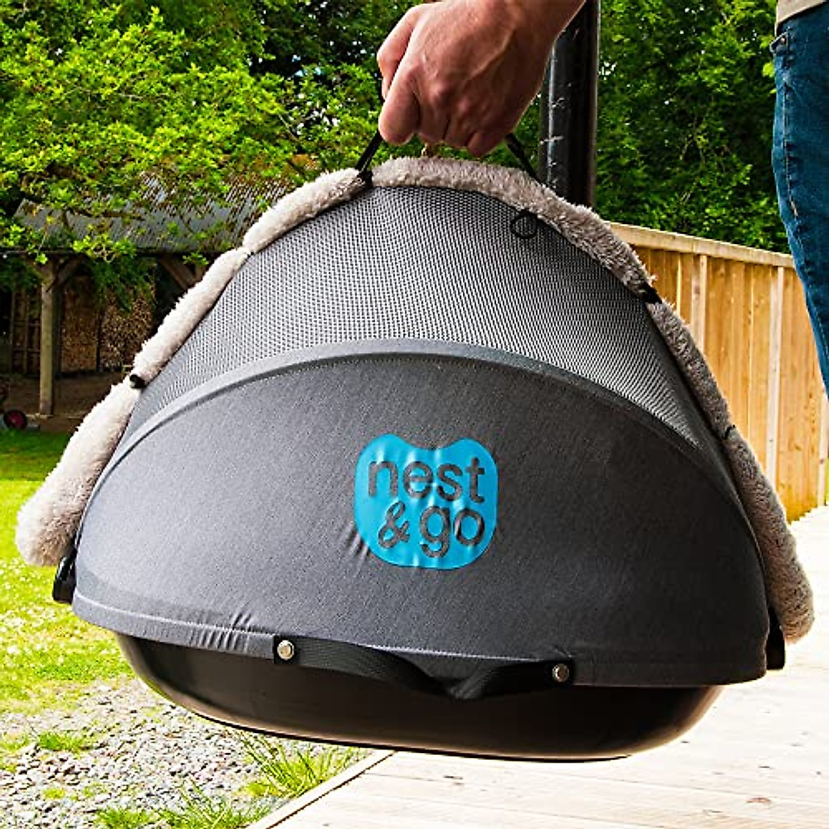 Nest & Go 3-1 Portable Pet Bed, Pet Carrier and Removable Waste Tray, for Travel with Cats and Small Dogs, Washable Super Soft Pillow, Grey with Handles, Holds up to 20 lbs.