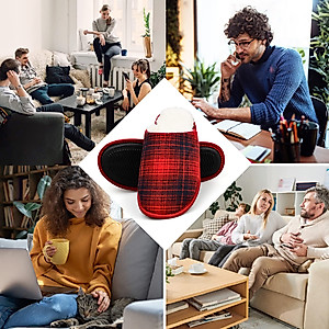 riemot Men's Women's Furry Warm Slippers, Memory Foam Slippers Comfortable Closed Toe House Slippers Shoes Anti slip Sandals Lightweight Winter Indooor Slippers Black Red EU 44-45