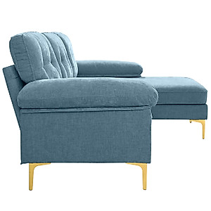 KIMOHOME Convertible Sectional Sofa Couch, L-Shape Sofa Couch with Reversible Chaise for Small Space, Mid Century Modern Fabric Couches for Living Room, Light Blue